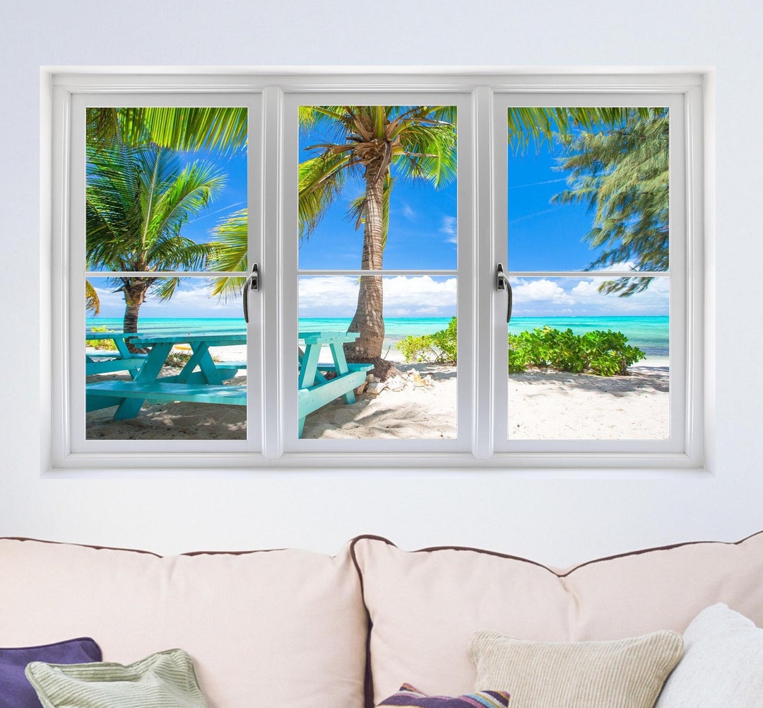 Tropical Beach View 3D Window Wall Decal: Living Room Decor - Etsy