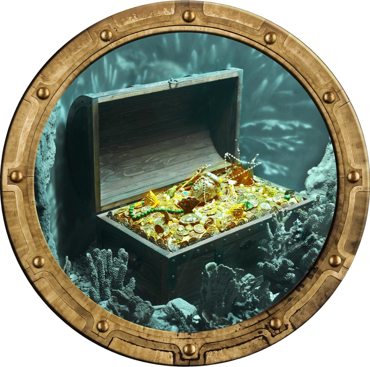 Port Scape Sunken Treasure #2 Rustic Porthole Wall Sticker Graphic ...