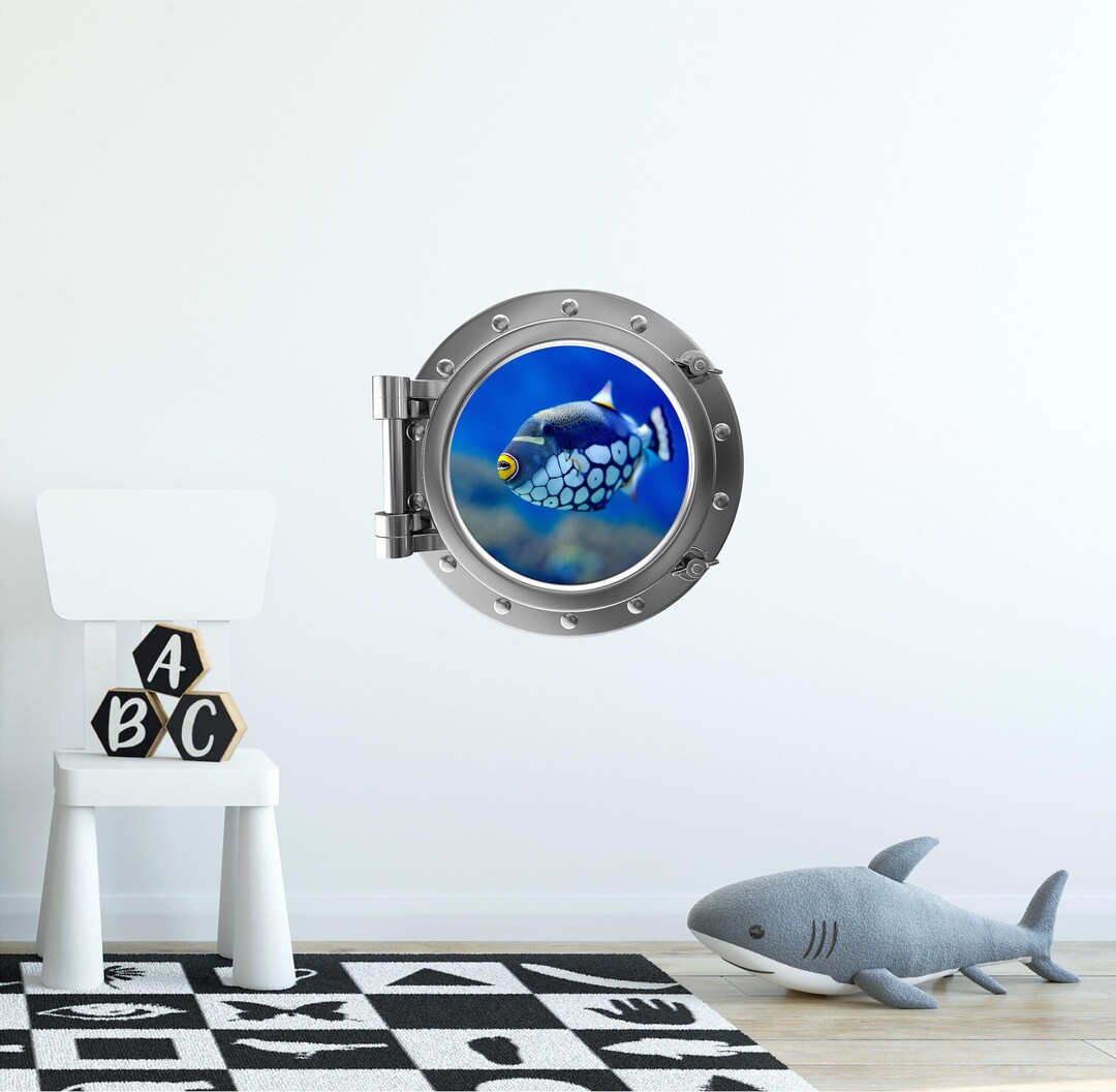 Port Scape Clown Triggerfish Porthole Window Wall Decal Tropical Fish ...