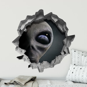 3D Hole in the Wall Decal - Alien Arrival - Alien UFO Outer Space - 3D ...