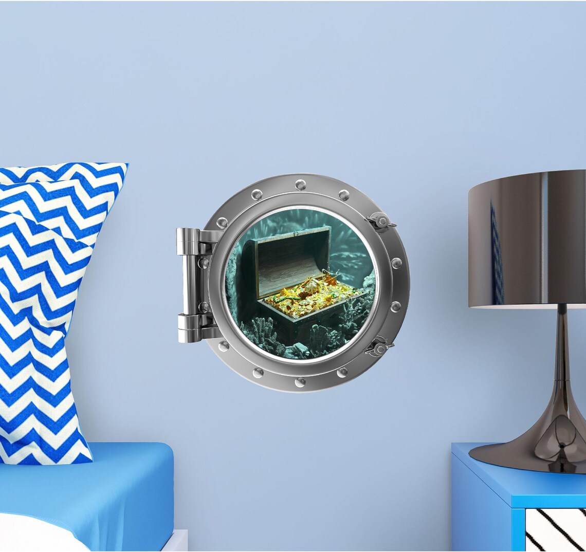Port Scape Sunken Treasure #2 Rustic Porthole Wall Sticker Graphic ...