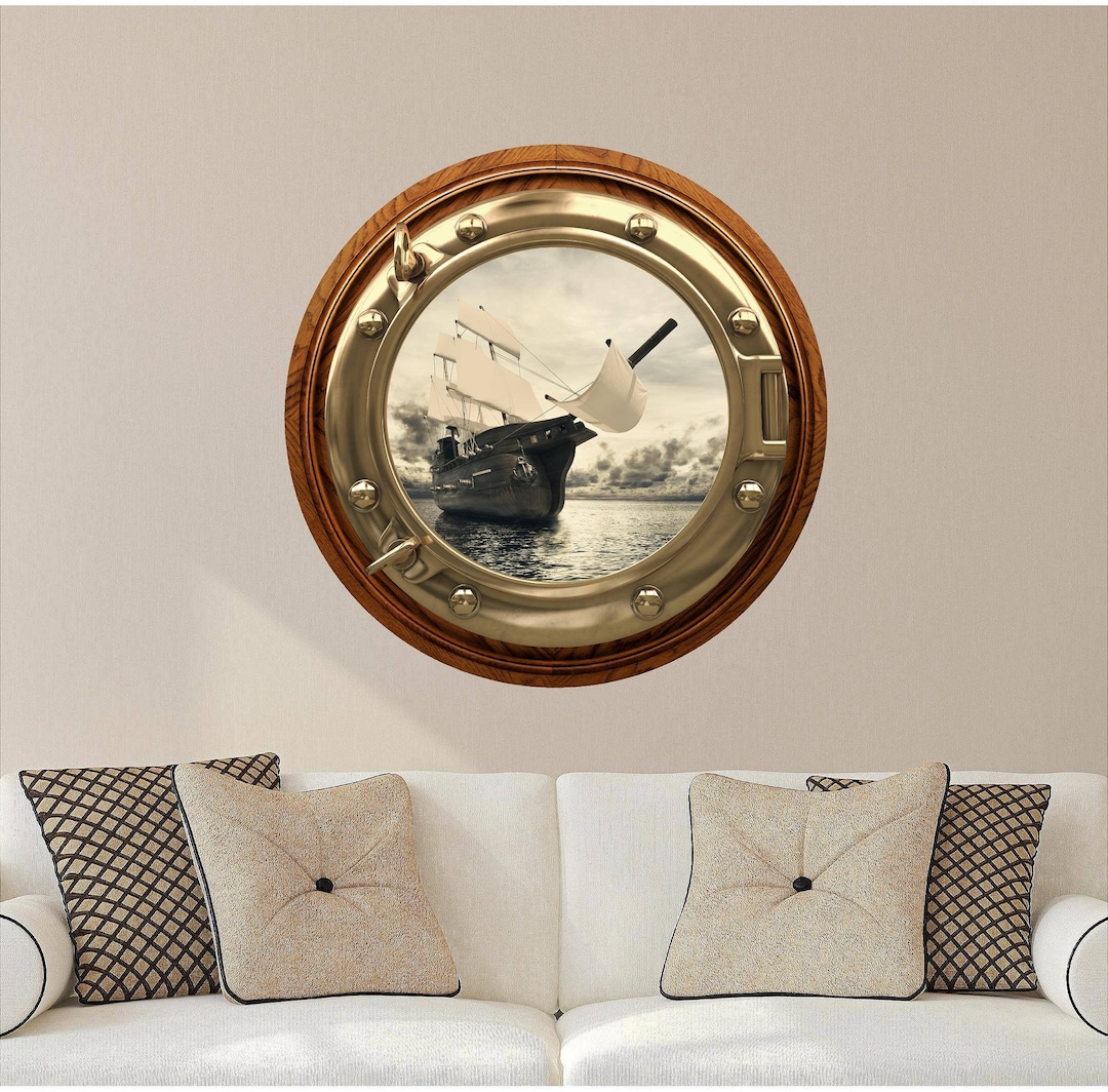 Port Scape Pirate Ship #2 Porthole 3D Window Wall Decal Vinyl Sticker ...