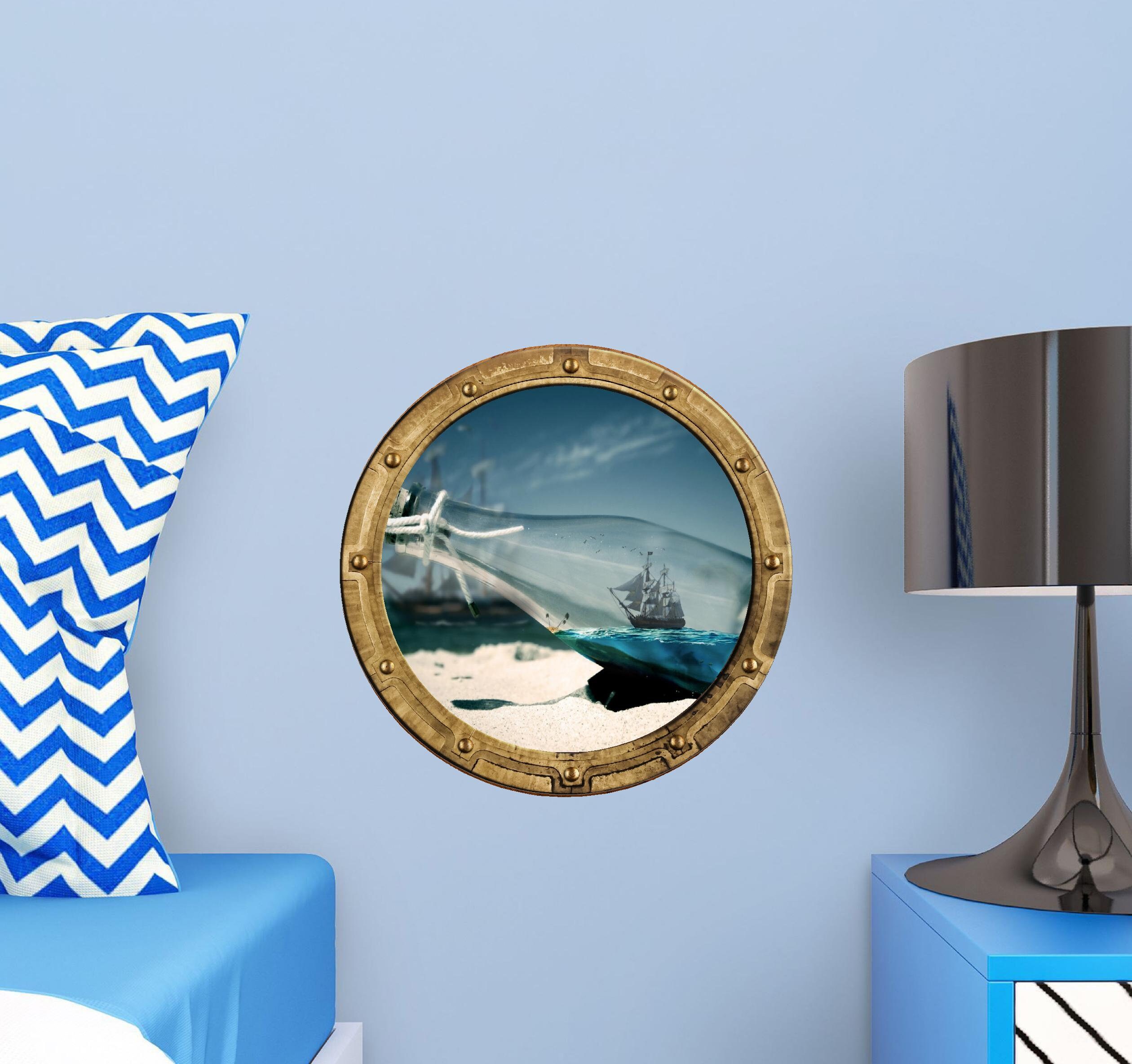 Port Scape Pirate Ship in A Bottle Porthole 3D Window Wall | Etsy
