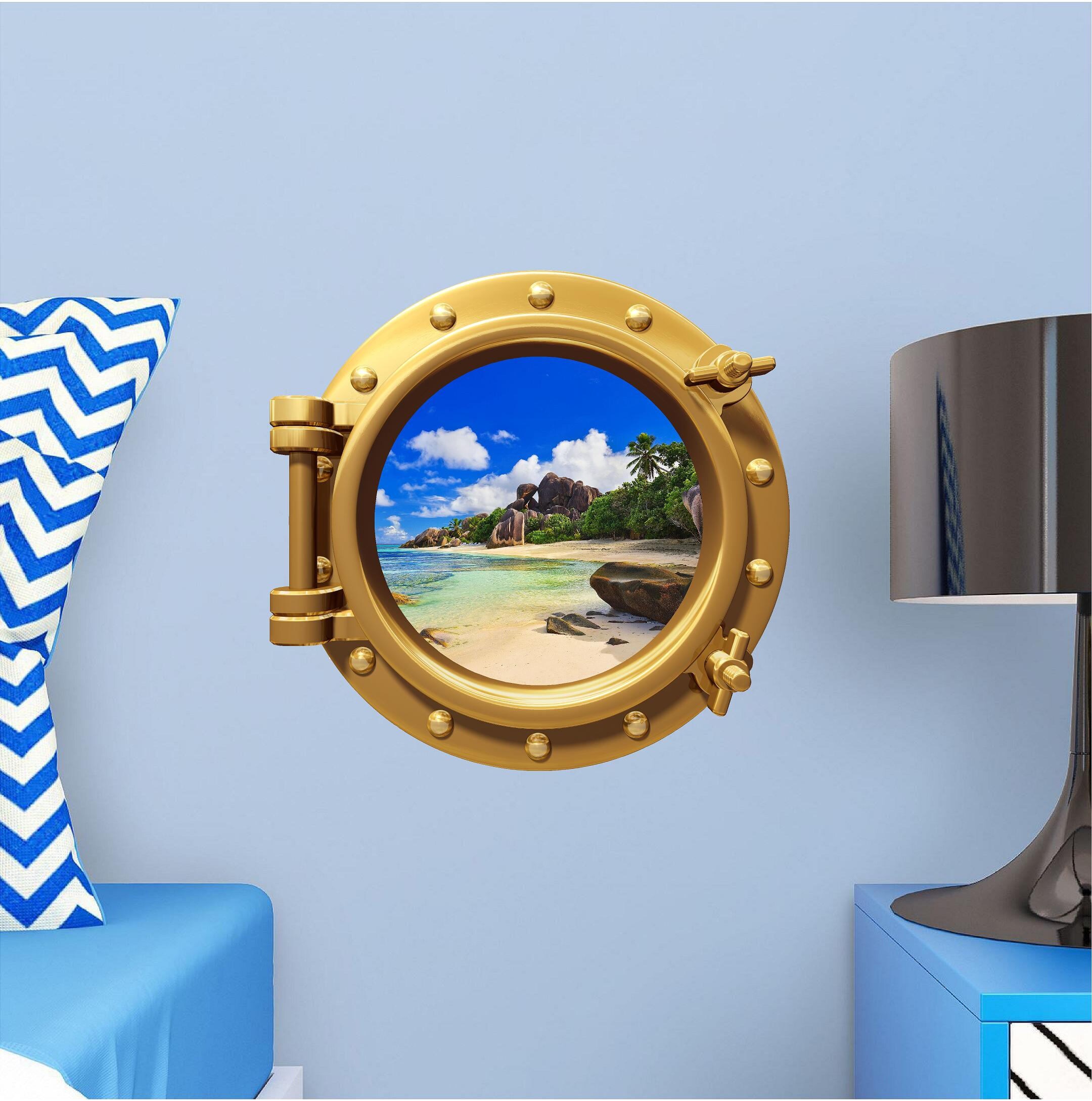 Tropical Beach 2 Porthole Wall Decal Sticker Graphic Ocean | Etsy