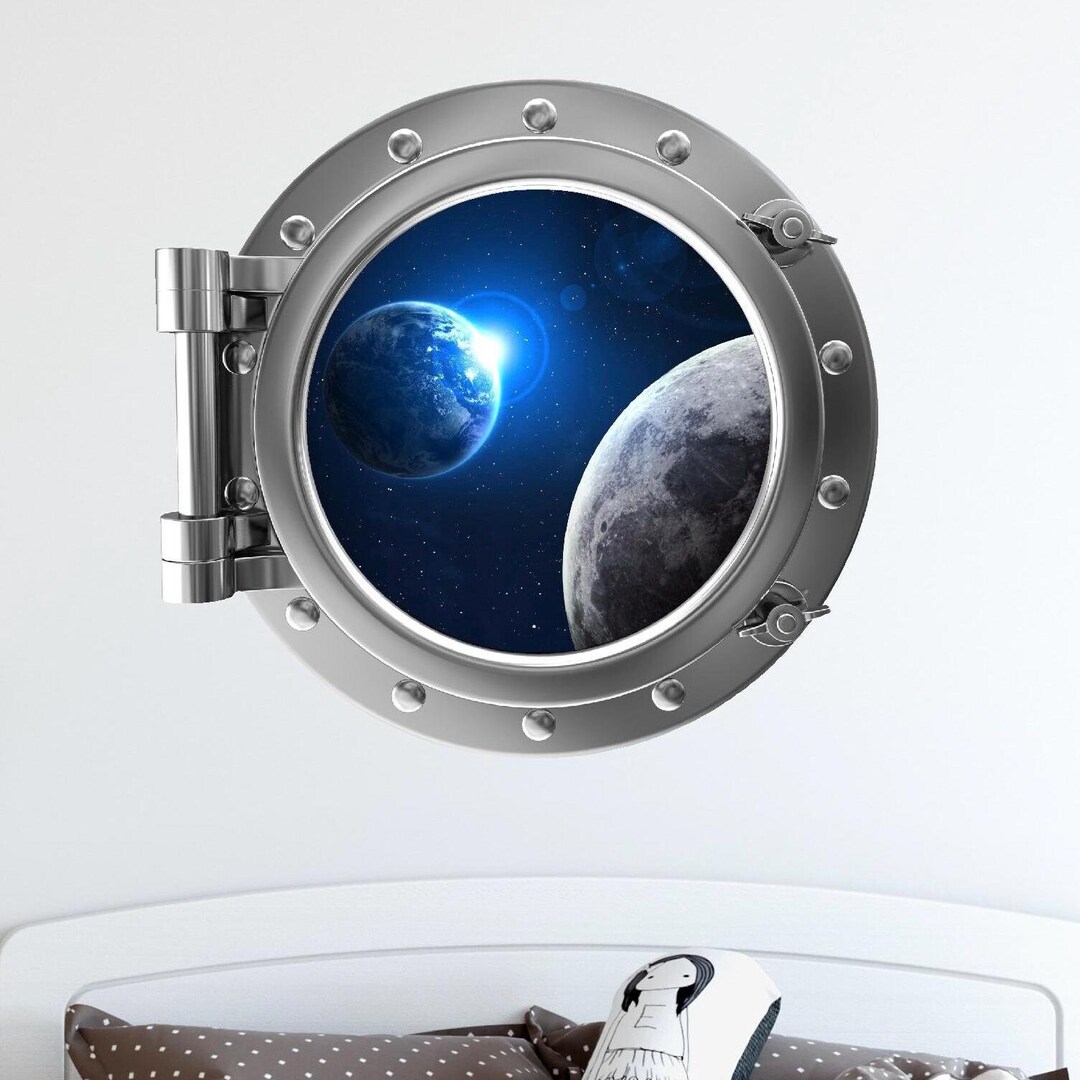 Porthole Window Portscape Earth & Moon #2 Porthole Wall Decal Sticker ...