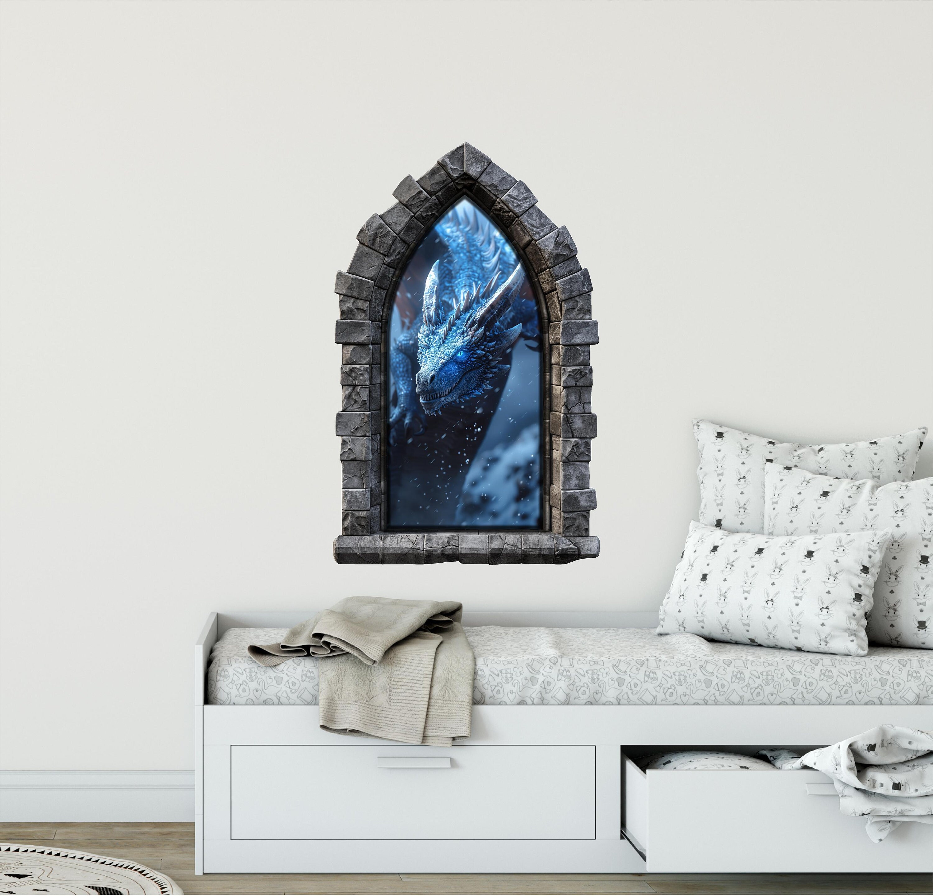 Castle Window Wall Decal - Mythical Ice Dragon - Fantasy Wall Art ...