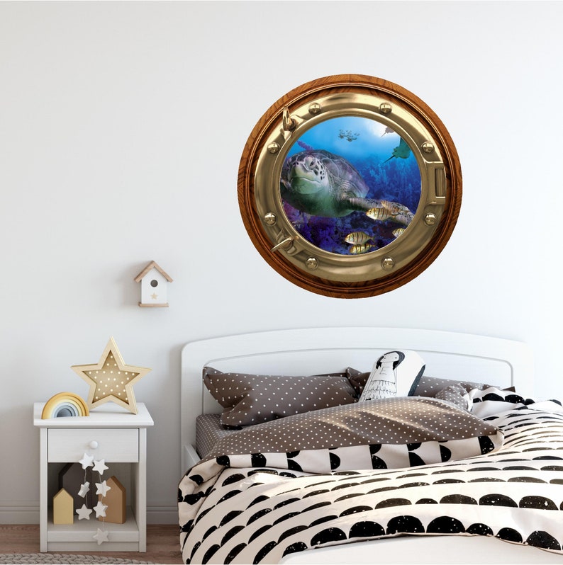 Porthole 3D Window Wall Decal Under the Sea #2 Port Scape Sticker ...