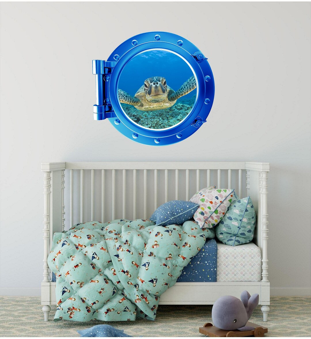 Sea Turtle #3 Porthole 3D Window Wall Decal Colored Port Scape BLUE ...