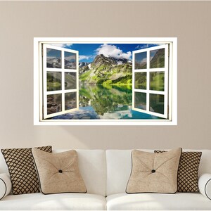 Window Scape Mountain Lake #2 Wall Decal 3D Sticker Mountain View ...