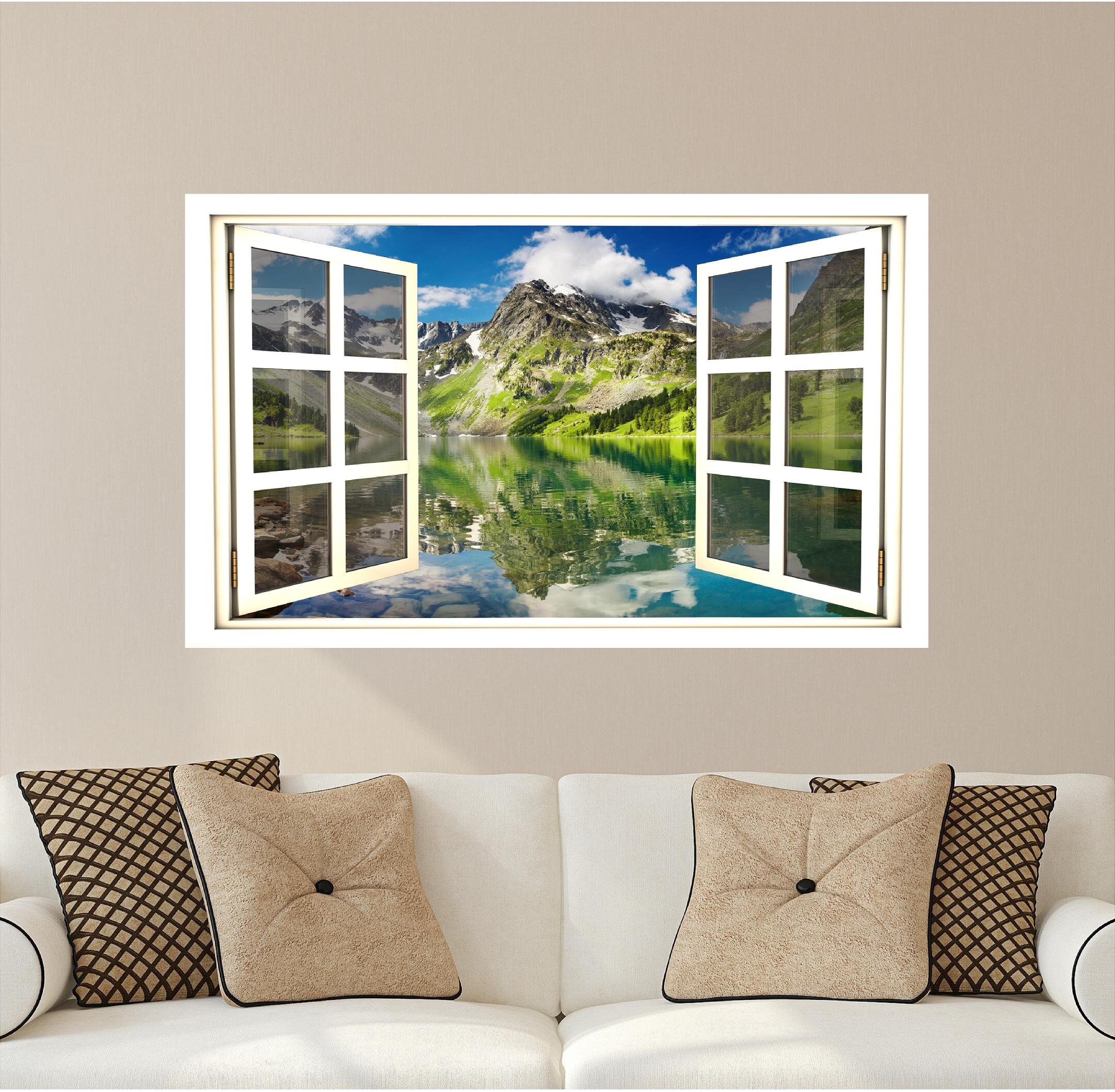 Window Scape Mountain Lake 2 Wall Decal 3D Sticker Mountain | Etsy