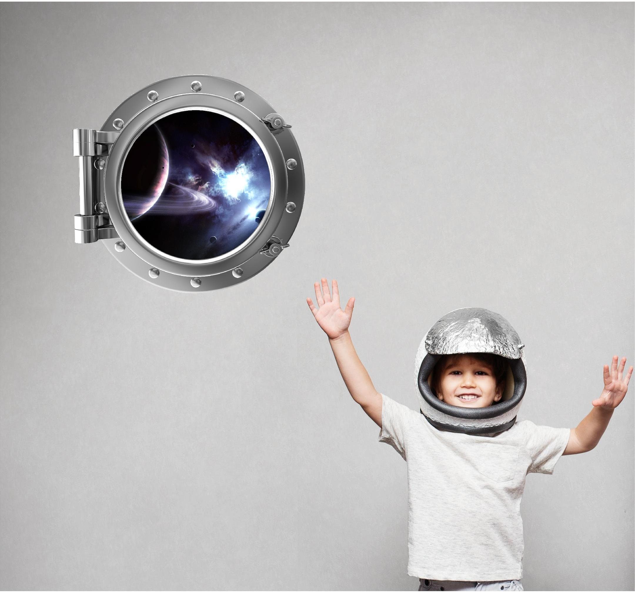 Portscape Wall Decal Space SILVER Porthole 3D Window Saturn & Moons #1 ...