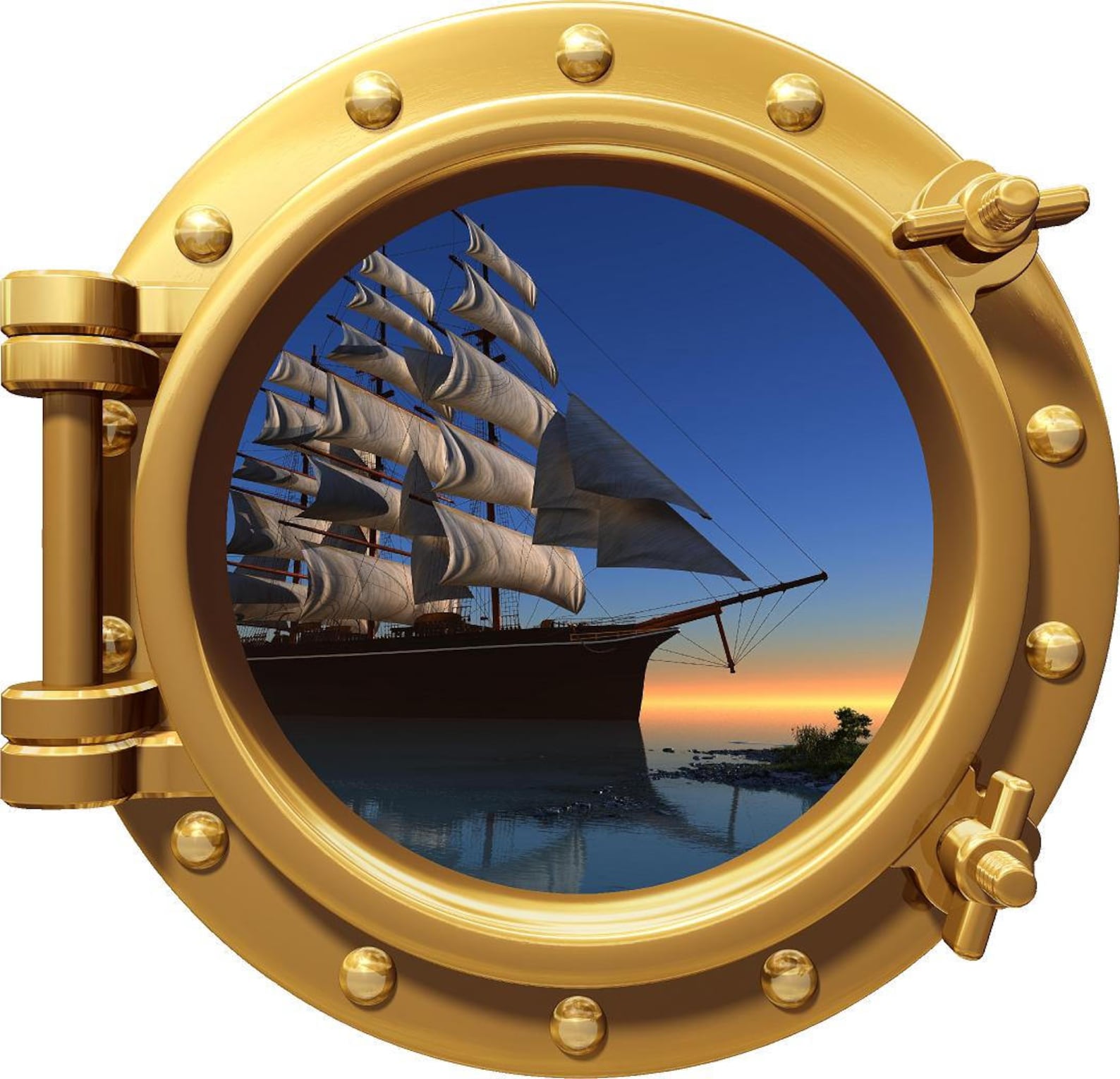 Port Scape Pirate Ship #1 Porthole Wall Sticker Graphic Decal Instant ...