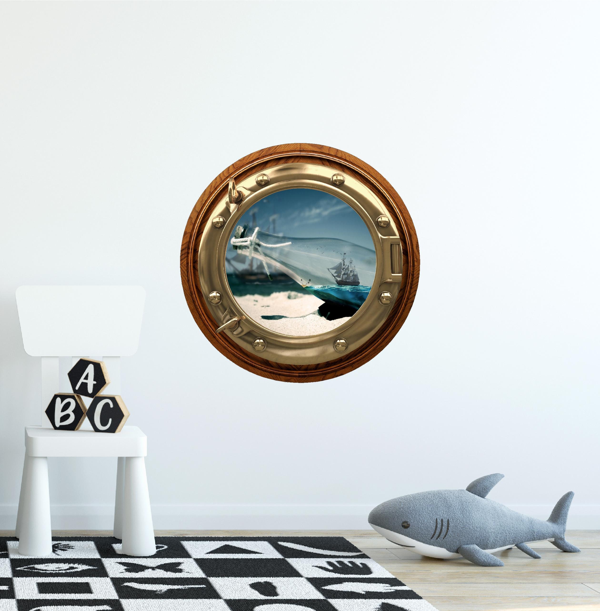 Port Scape Pirate Ship in A Bottle Porthole 3D Window Wall | Etsy