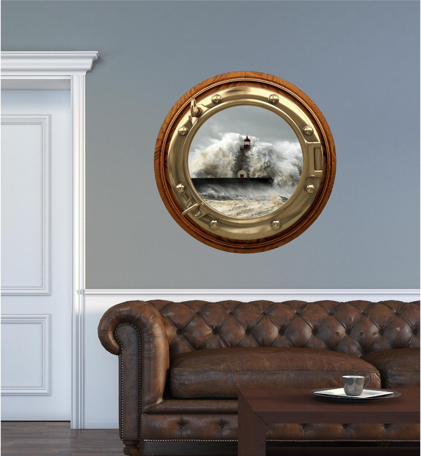 Port Scape Lighthouse #1 Crashing Waves Porthole Window Wall Decal ...