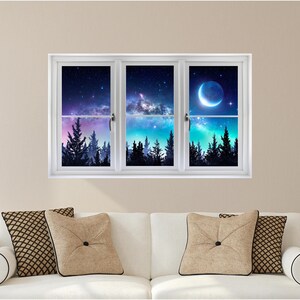 Window Scape Milky Way Aurora 3D Window Wall Decal Sticker Galaxy Mural ...