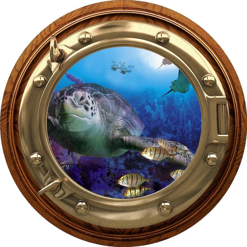 Porthole 3D Window Wall Decal Under the Sea #2 Port Scape Sticker ...