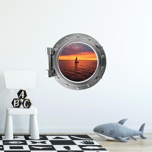 Port Scape Sail Boat #3 Sunset Porthole Wall Sticker Graphic Decal ...