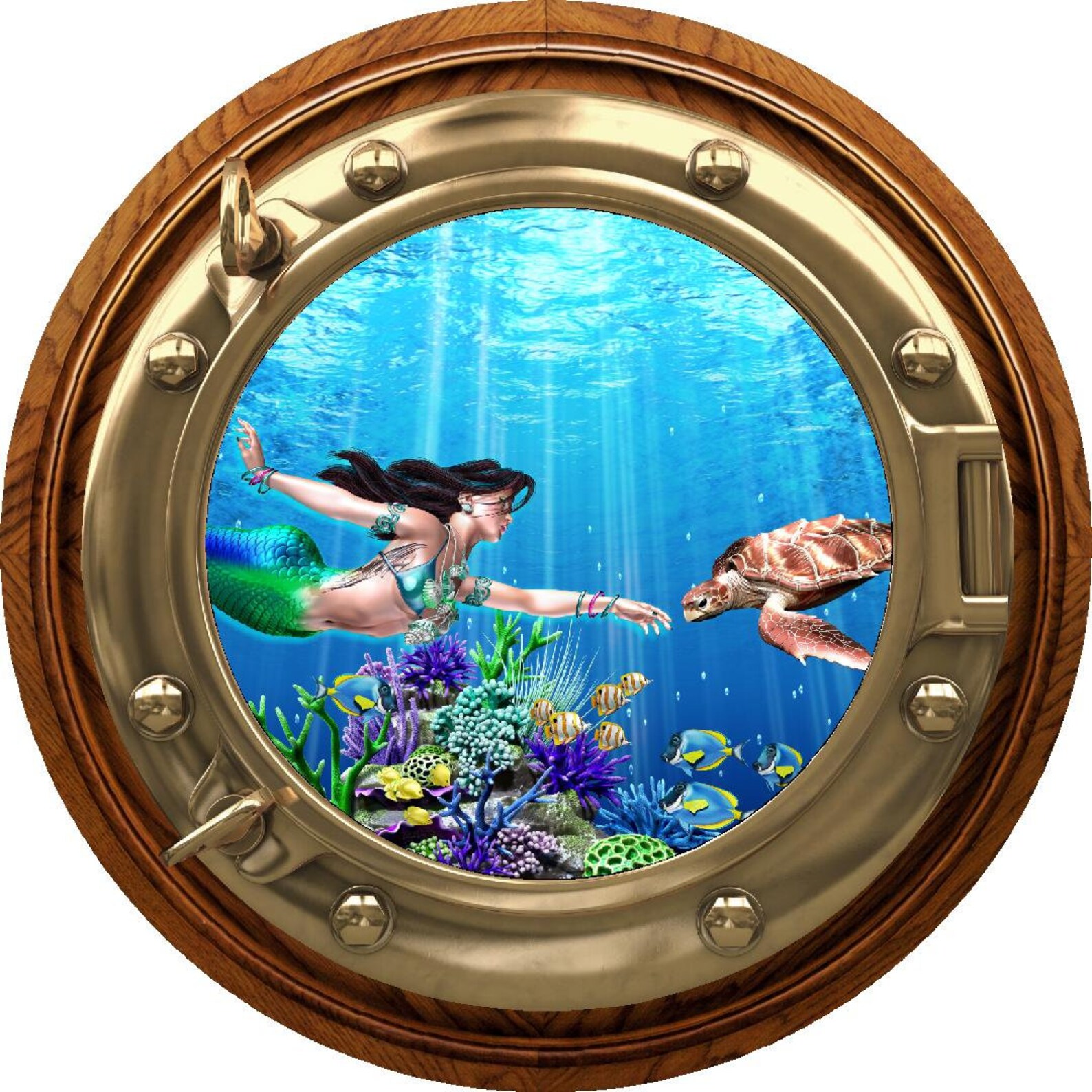 3D Porthole Window Wall Decal Sticker Mermaid & Sea Turtle #1 Port ...