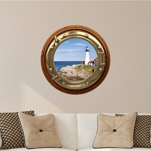 Lighthouse #2 Porthole Window Wall Decal Vinyl Sticker 3D Window Ocean ...