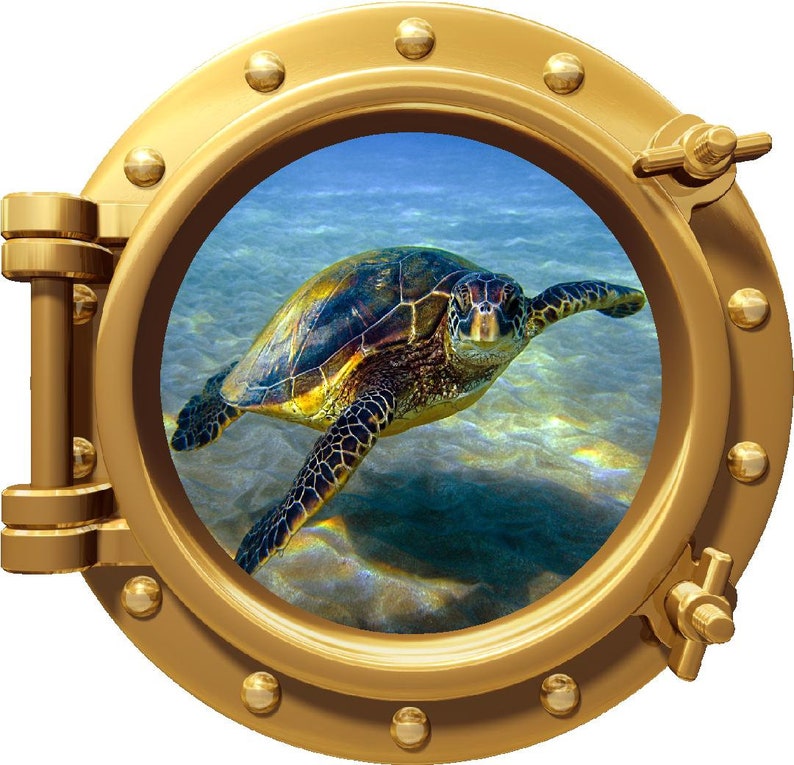 Port Scape Sea Turtle #1 Porthole Window Wall Decal Removable Adhesive ...