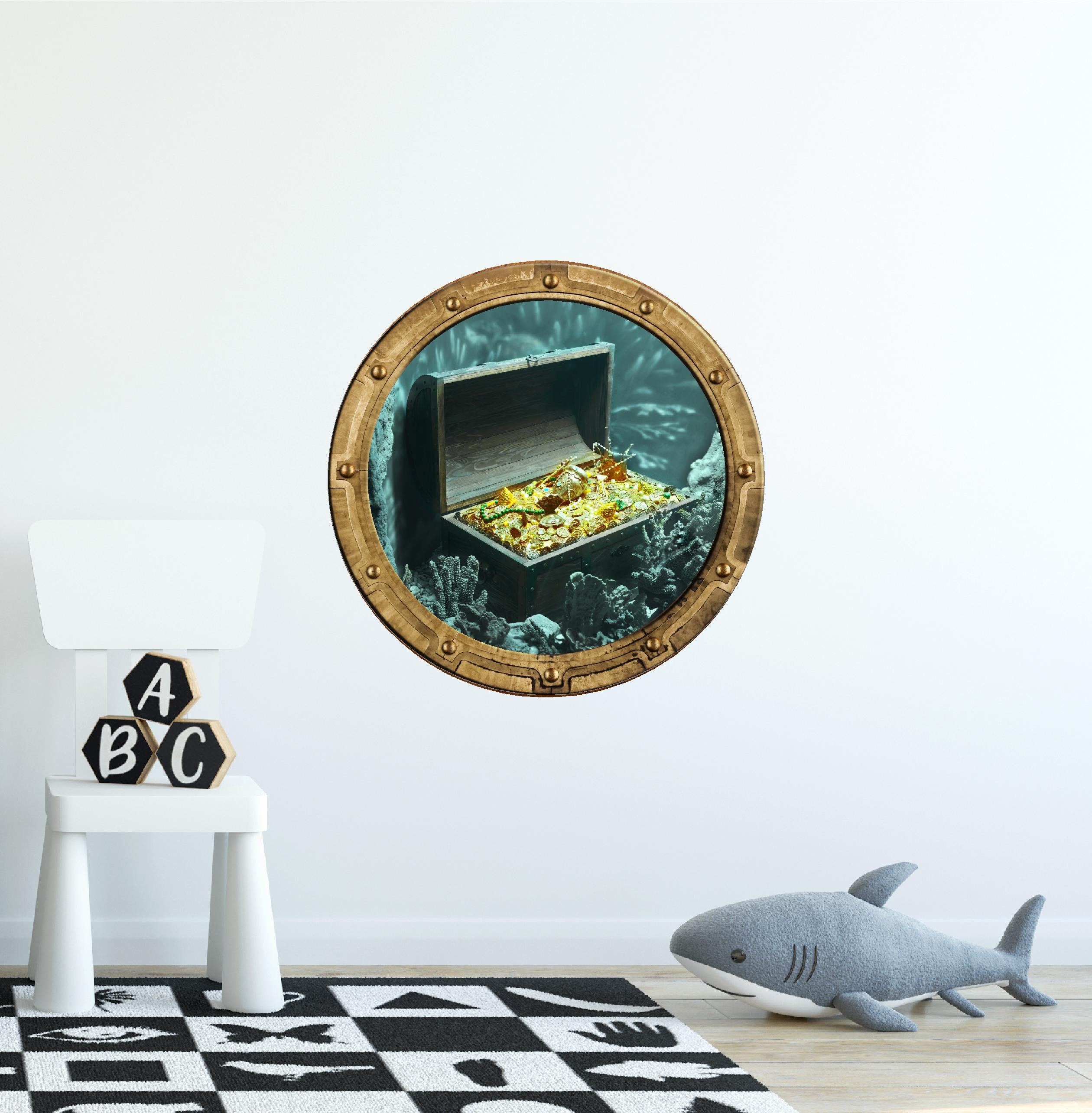 Port Scape Sunken Treasure #2 Rustic Porthole Wall Sticker Graphic ...
