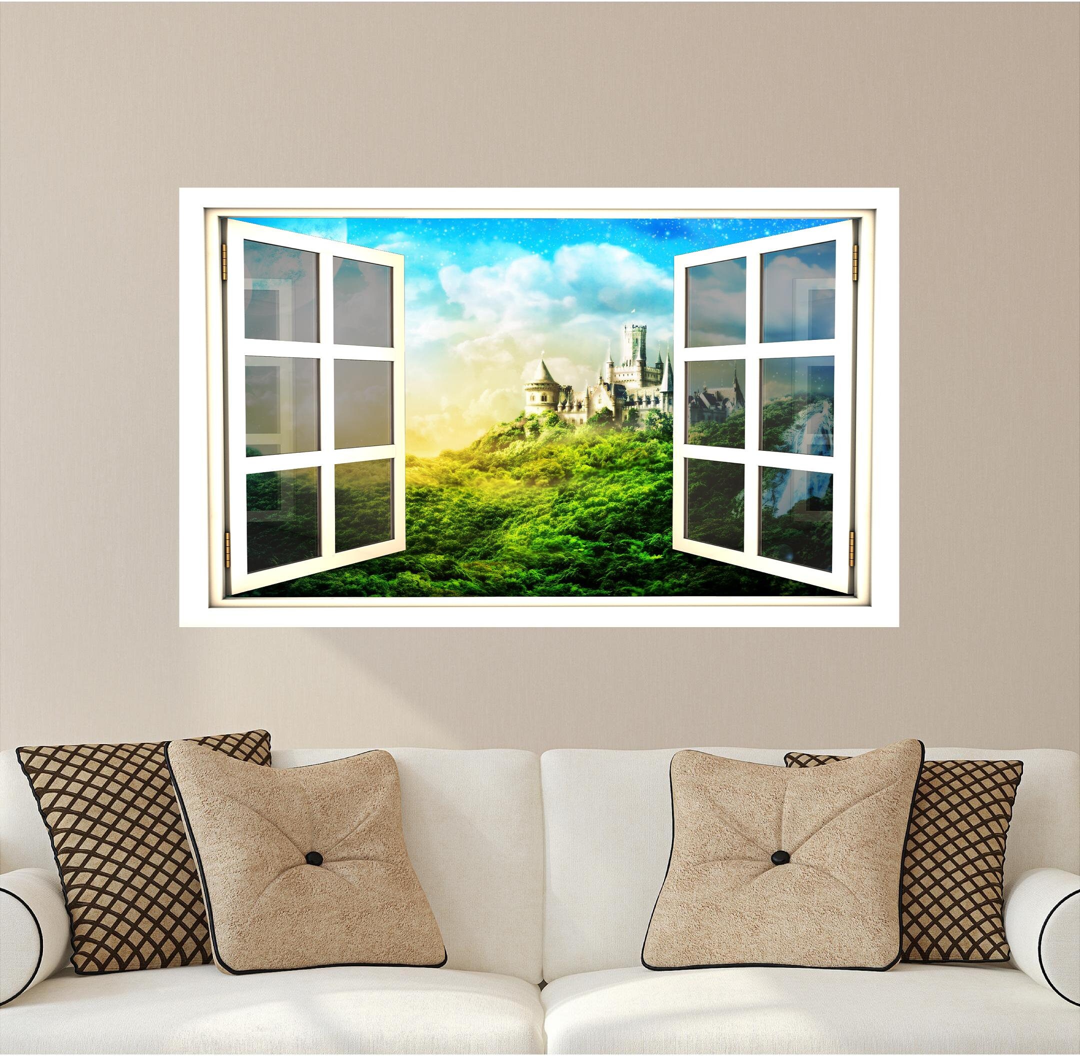 Window Scape Castle #1 3D Window Wall Decal Sticker Mural Removable ...