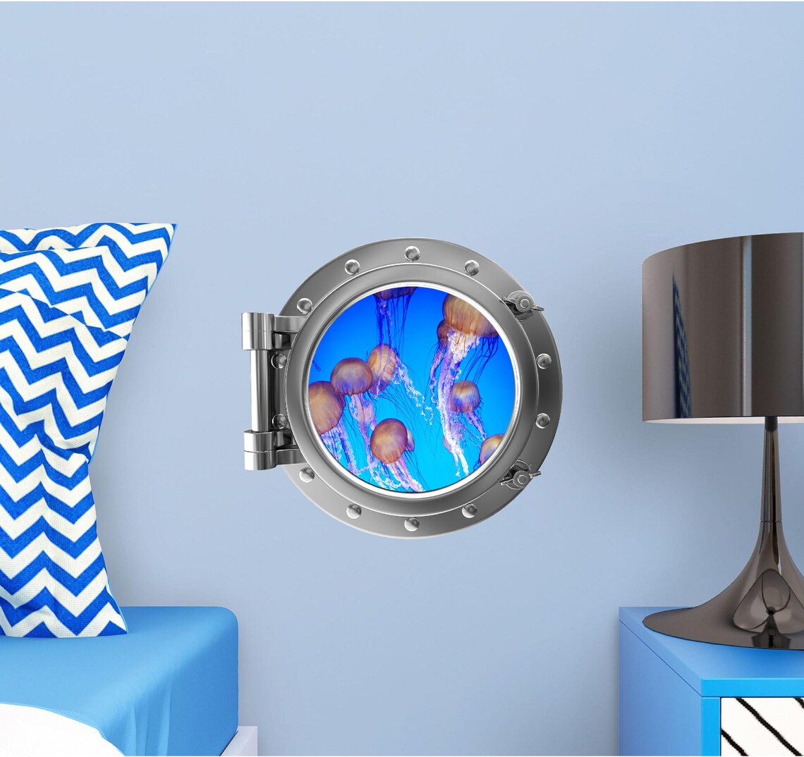 Porthole Sea Jellyfish 1 Port Scape 3D Window Wall Sticker - Etsy