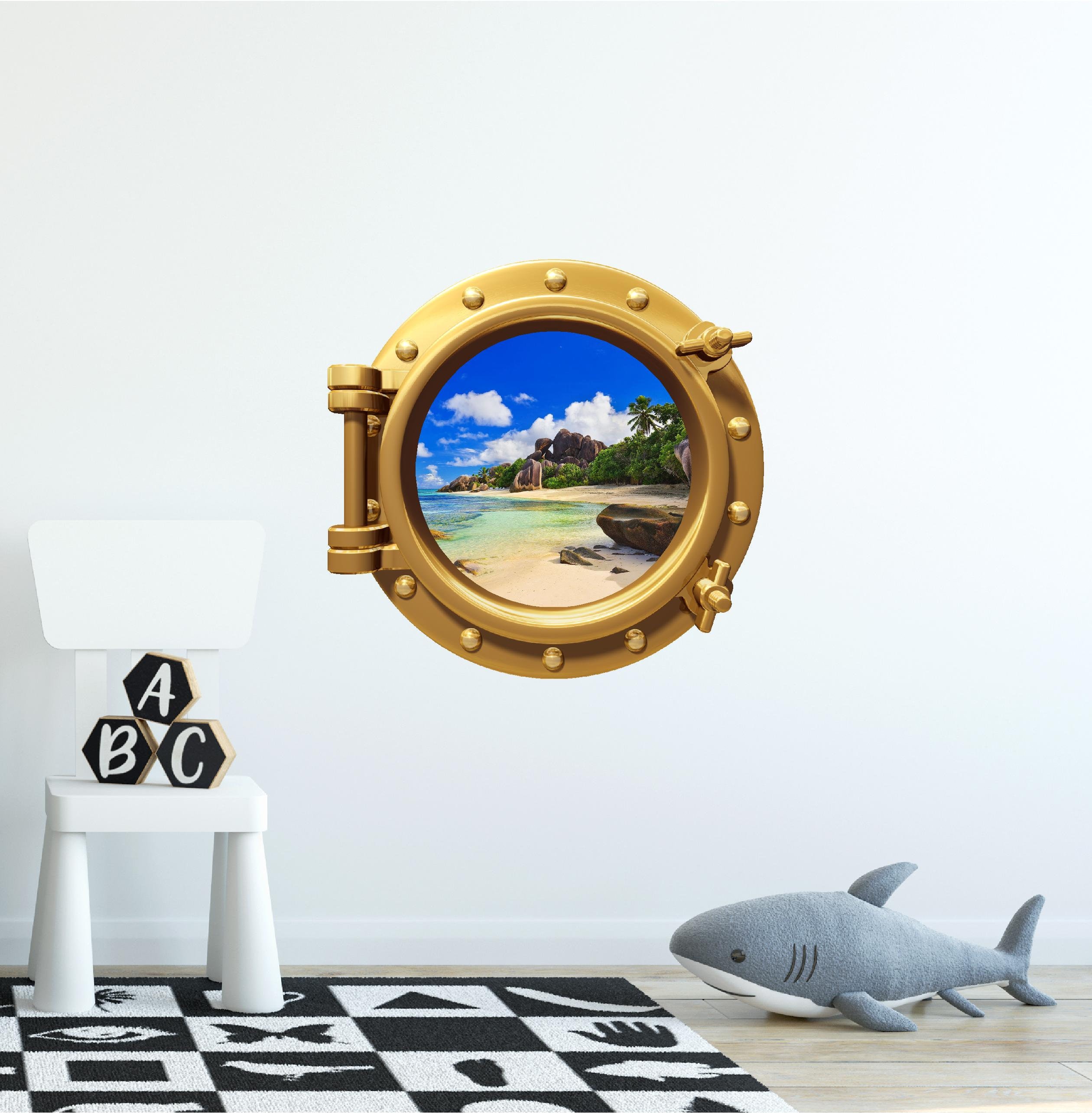 Tropical Beach 2 Porthole Wall Decal Sticker Graphic Ocean | Etsy