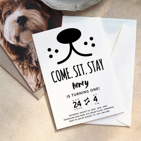 Come Sit Stay Birthday Party Invitation - Etsy