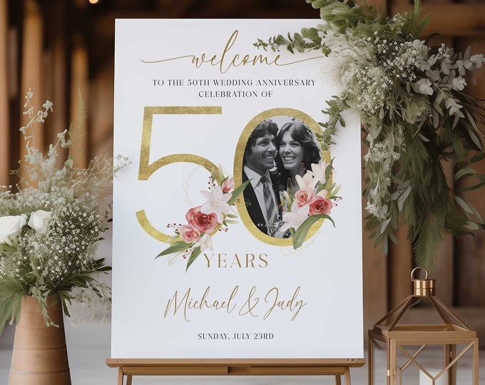 50th Wedding Anniversary Welcome Sign, Golden Anniversary Celebration ...