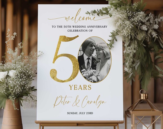 50th Wedding Anniversary Welcome Sign, Golden Anniversary Celebration ...