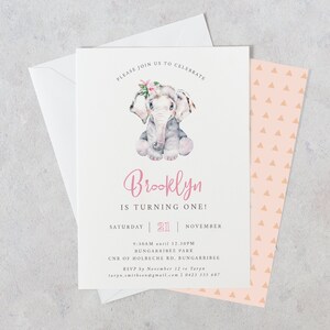 Elephant Birthday Invitation, Girl, Modern, Printable Invite, Cute ...