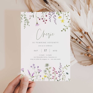 Wildflower 70th Birthday Invitation, Wildflowers, Womens Birthday ...