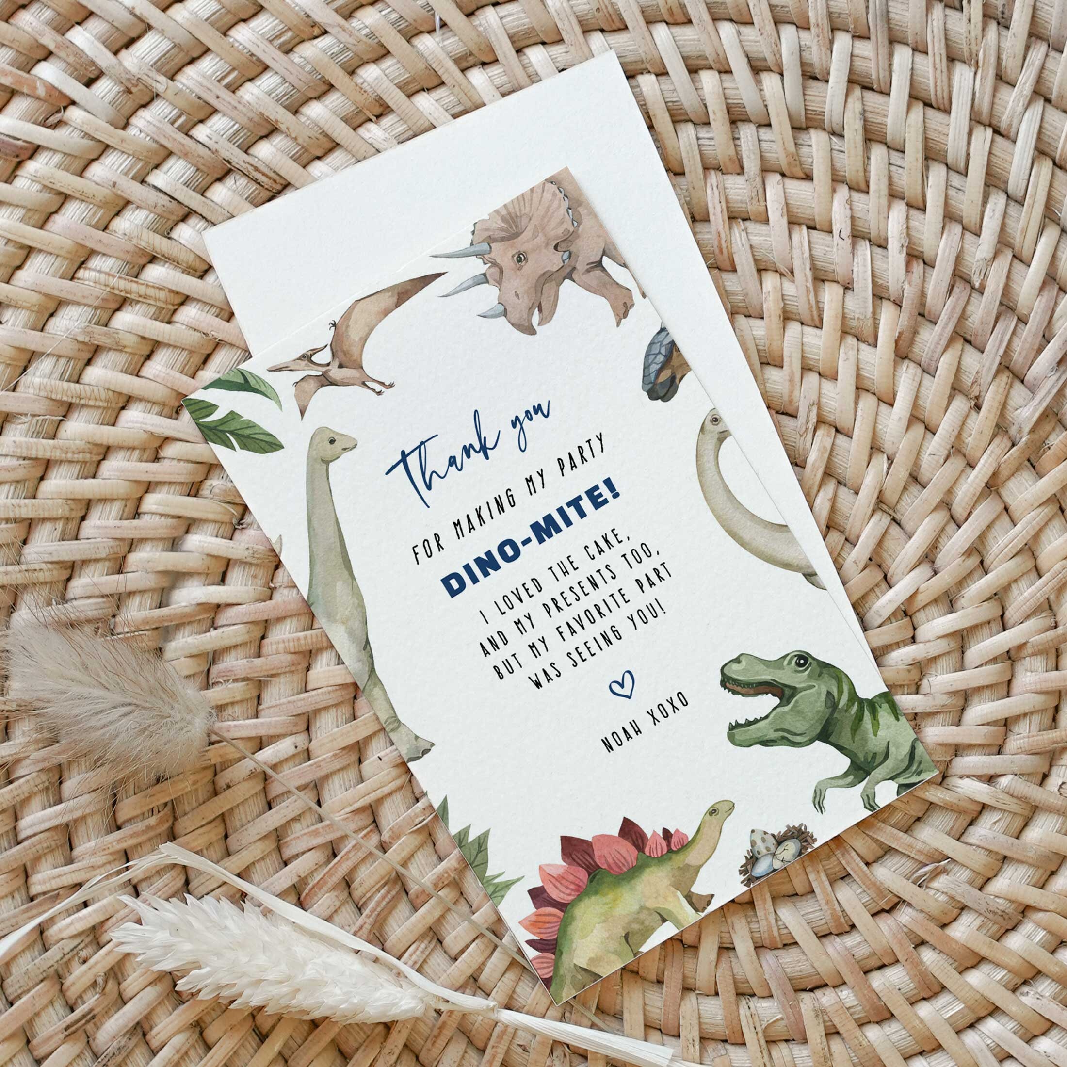 Dinosaur Birthday Thank You Card, Cute Dino Thank You Note, Jurassic ...