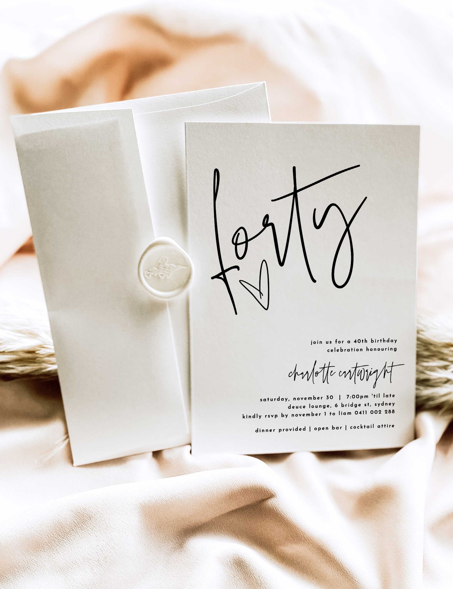 Minimalist 40th Invitation Handwritten, Modern 40th Invitation Women ...