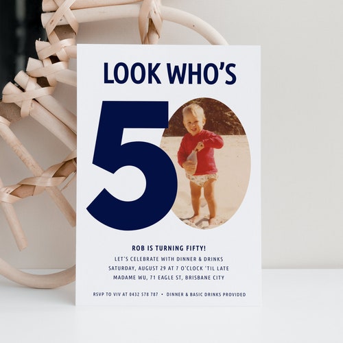 Look Who's 50 50th Invitation With Photo 50th Birthday - Etsy