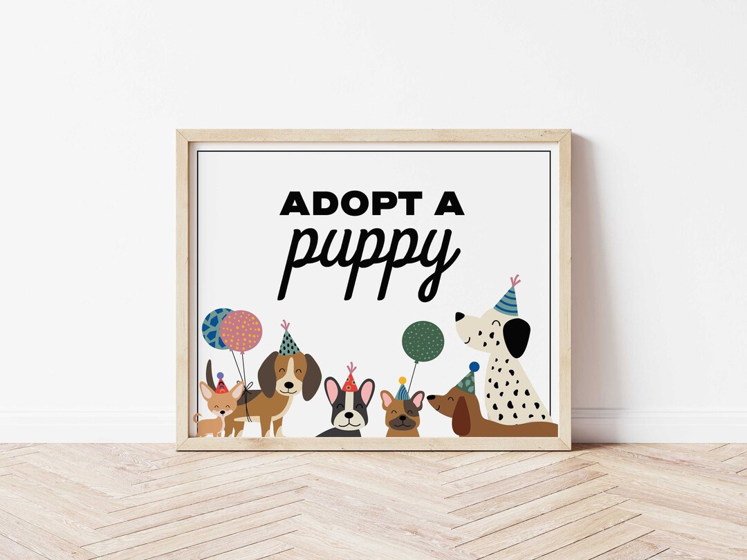 Adopt A Puppy Sign, Printable, Dog Birthday Party, Puppy Adoption, Girl ...