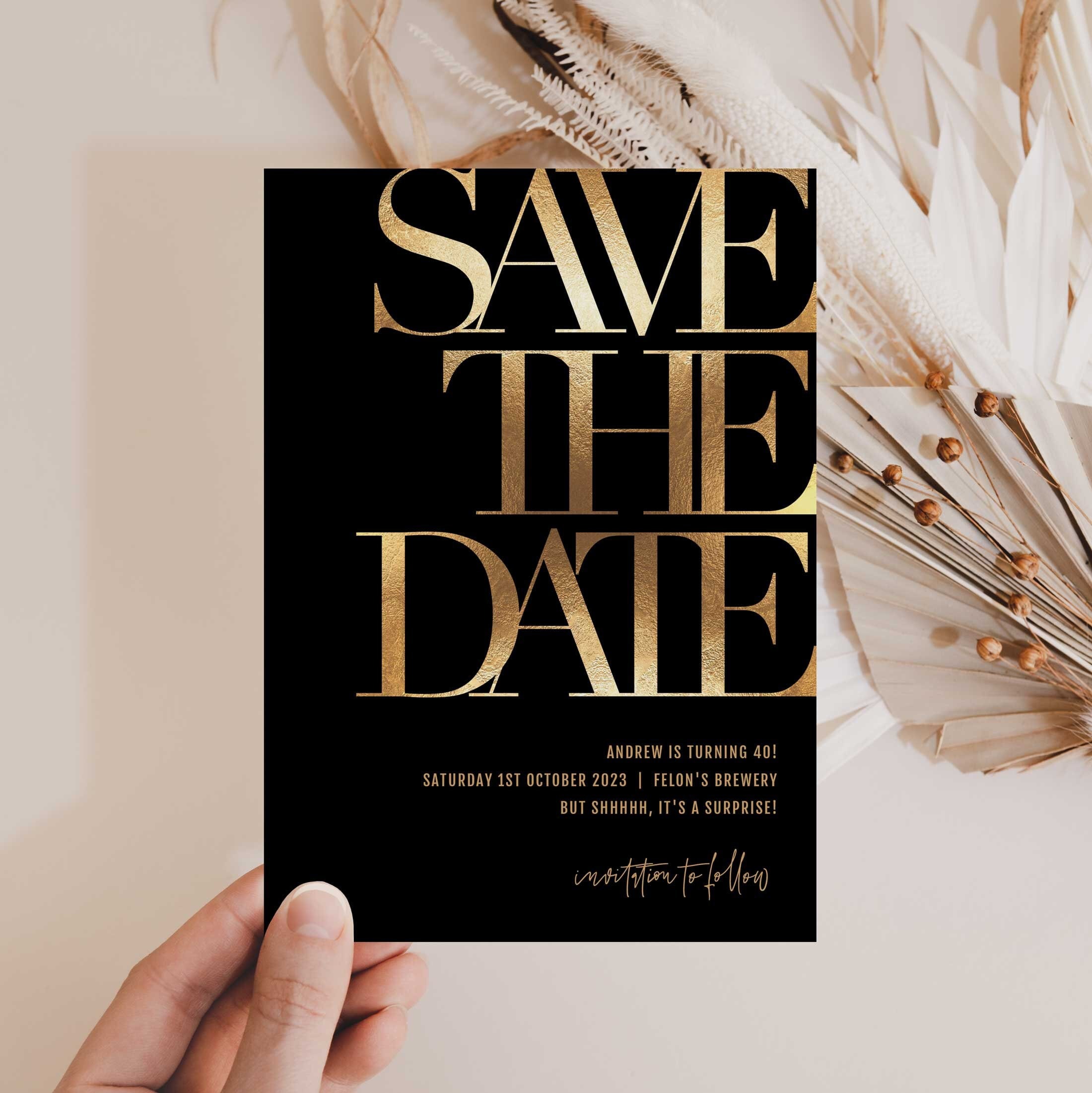 Save the Date Birthday Invitation Template Black and Gold Save the Date Editable Invitation 30th 40th 50th 60th 70th 80th 90th Etsy Ireland