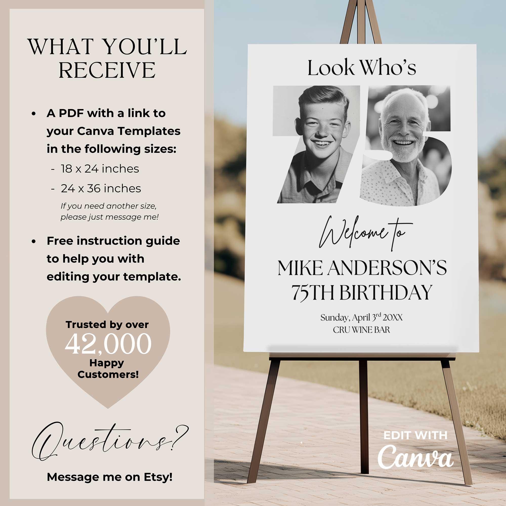 75th Birthday Welcome Sign, Look Who's 75 Sign, 75th Birthday Poster ...