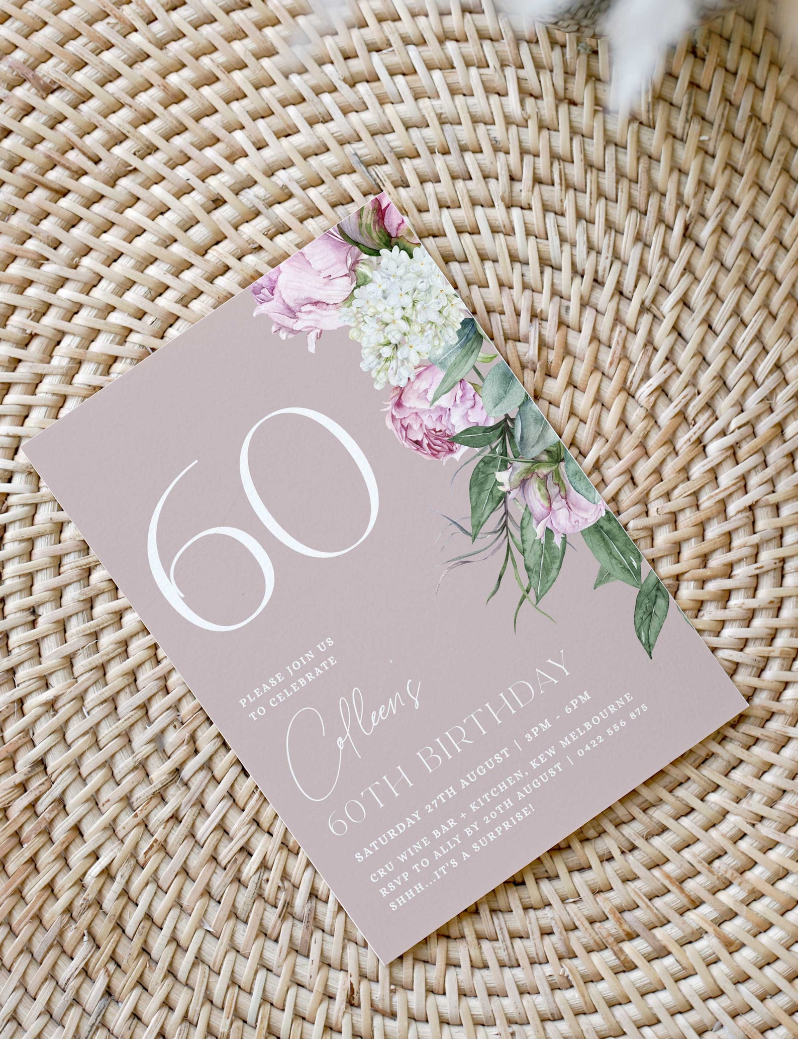 60th Birthday Invitation for Women, Feminine 60th Invitation, 60th ...