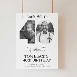 Male 40th Welcome Sign, Look Who's 40 Welcome Sign, 40th Poster With ...
