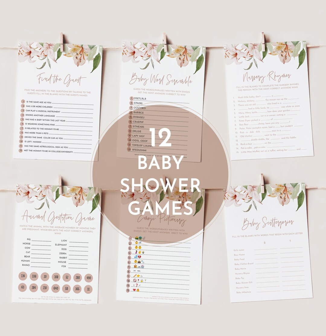 Baby Shower Games Girl, Floral Baby Shower Editable Games, Printable ...