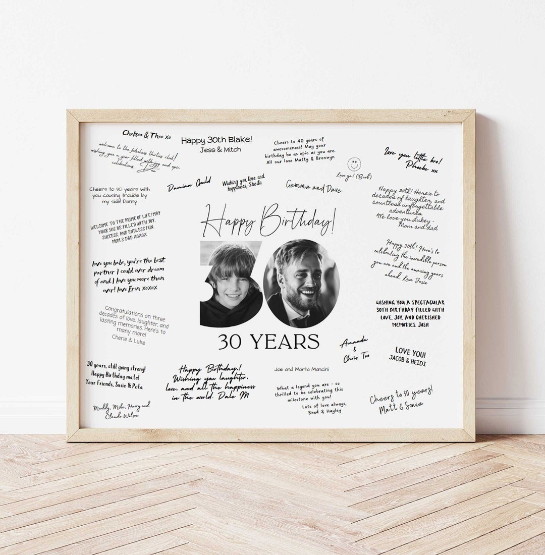 30th Birthday Signature Board Printable, Minimal 30th Birthday Photo ...