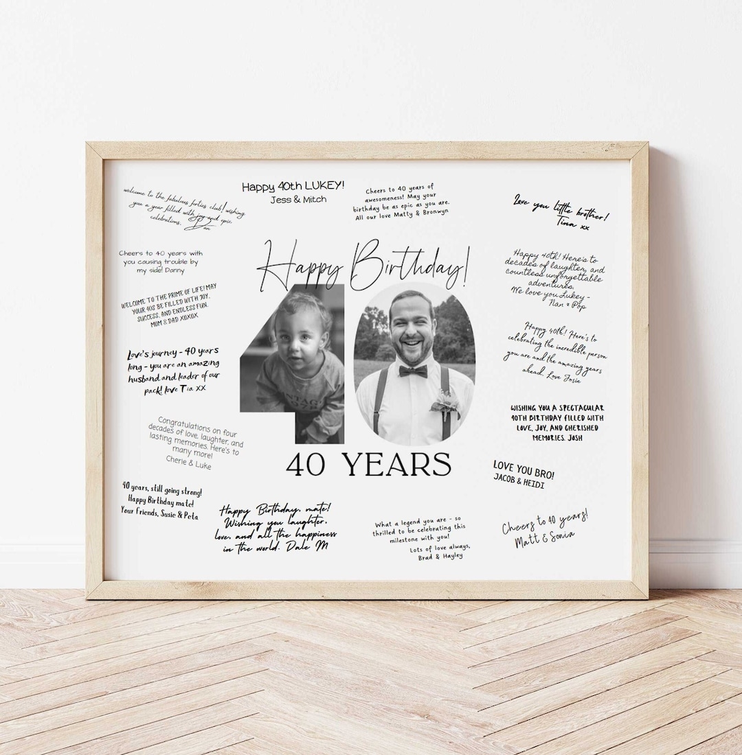 40th Birthday Signature Board Printable, Minimal 40th Birthday Photo ...