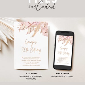 Boho 30th Birthday Invitation Instant Download, Boho Birthday ...