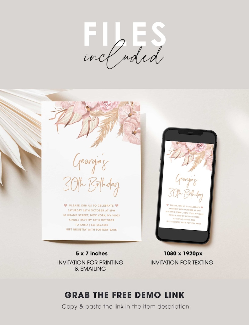 Boho 30th Birthday Invitation Instant Download, Boho Birthday ...