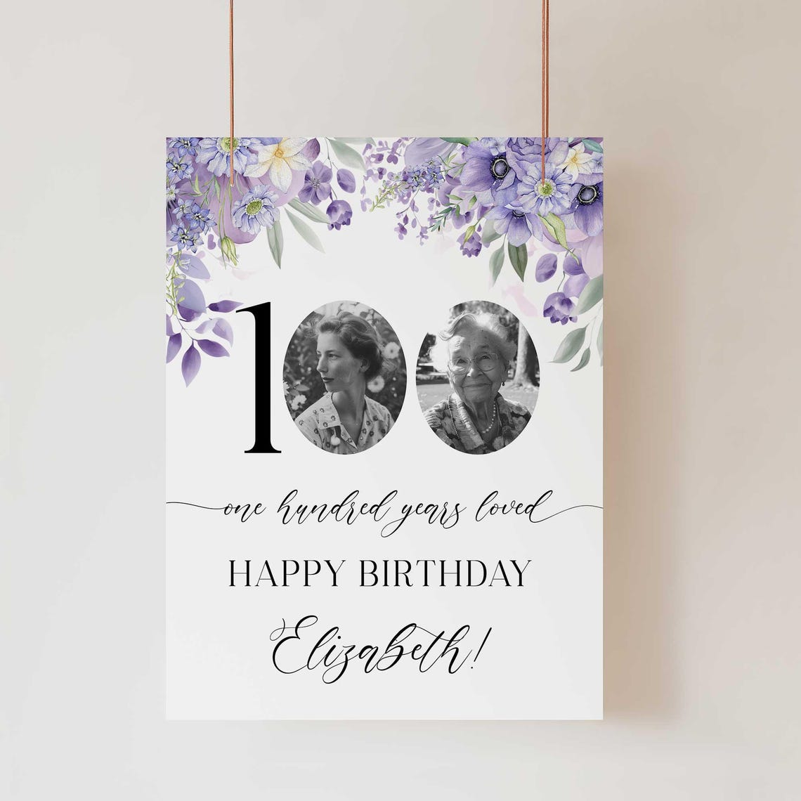 100 Years Loved, 100th Birthday Welcome Sign, Floral 100th Welcome Sign ...