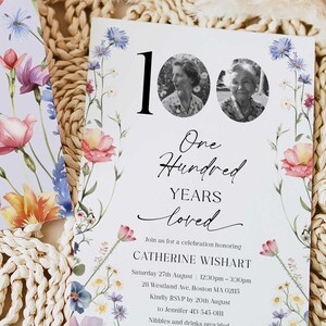 100th Birthday Invitation With Photo, 100 Years Loved Digital Birthday ...