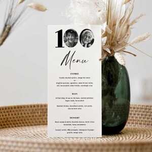 100th Birthday Menu Template, 100th Birthday Dinner Menu, 100th Menu ...