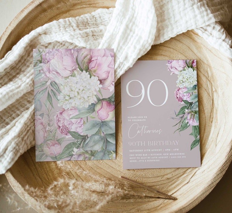 90th Birthday Invitation for Women Feminine 90th Invitation - Etsy